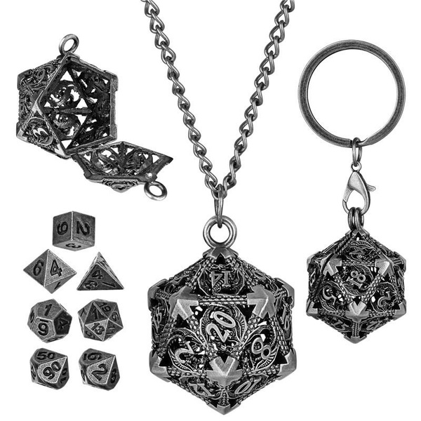 Small Portable Keychain with Hollow D20 Metal Case 7pcs Polyhedral Dice ...