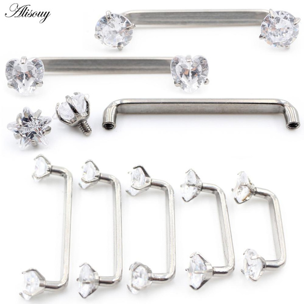 Alisouy 1PC Titanium Heart Star Zircon Threaded Surface Bar Barbell ...