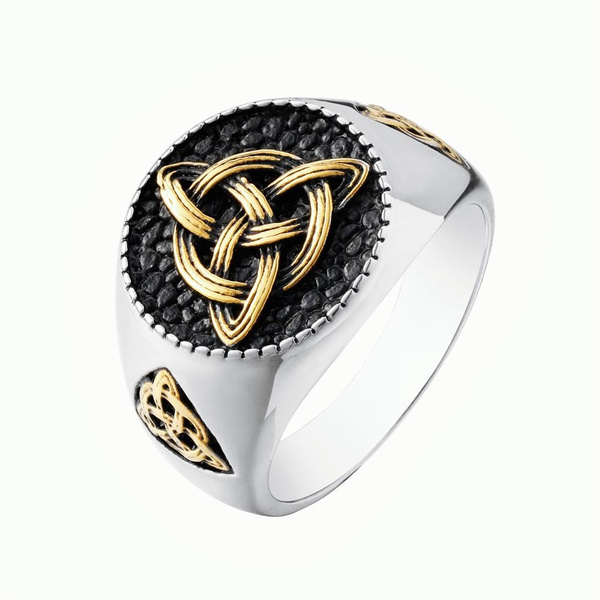 Men Classical Lucky Irish Triquetra Celtic Knot Round Signet Ring ...