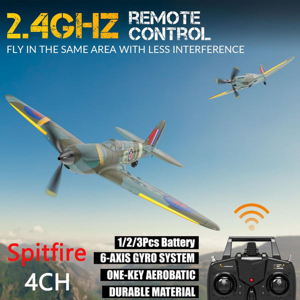 New Spitfire RC Warbird Plane 2.4G 4CH Remote Control Airplane EPP 400mm Wingspan 6-Axis 761-12 ...