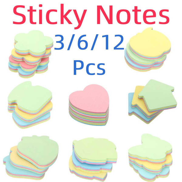 3/6/12Pcs Sticky Notes Index Stickers Heart-shaped Colorful Memo Pads ...