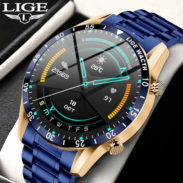 LIGE Luxury Full Circle Touch Screen Men Smart Watch Bluetooth Call ...