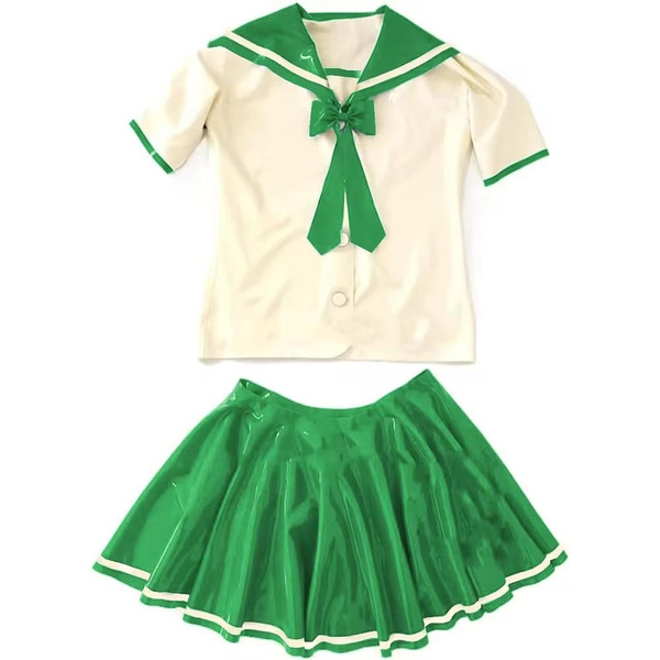 Vinyl PVC Leather Short Sleeve Sailor Suit Wetlook College School ...