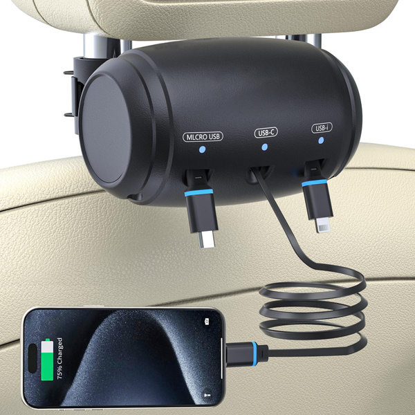 For Multi Retractable Car Charging Station Box, 3 In 1 Headrest Fast ...