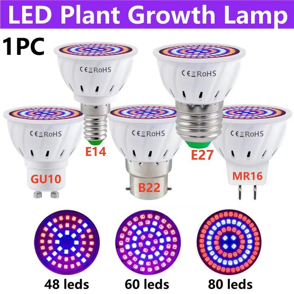 1PC 48/60/80LEDs Plant Grow Light 220V E27/E14/B22/GU10/MR16 Phyto ...