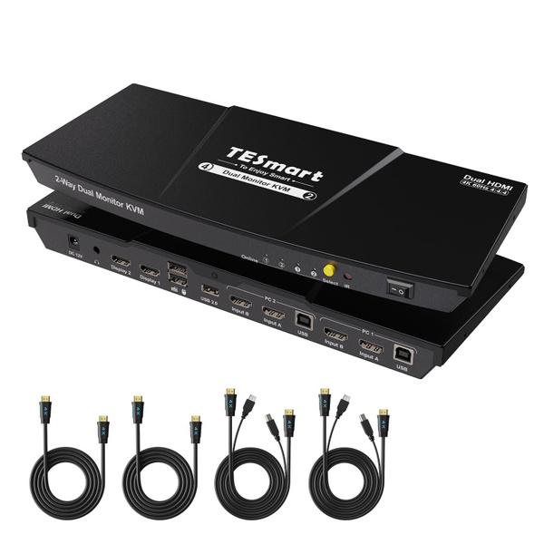 Hdmi Kvm Switch 2 Monitors 2 Computers 4K@60Hz, Usb 2.0, Dual Monitor ...