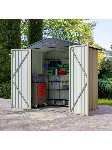 Patiowell 6FT X 4FT Metal Outdoor Storage Shed, Steel Utility Tool Shed ...