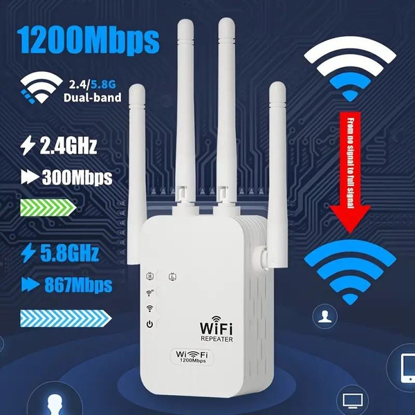WiFi Extender, WiFi Booster 6X Stronger 1200Mbps WiFi 2.4 & 5Ghz Dual ...
