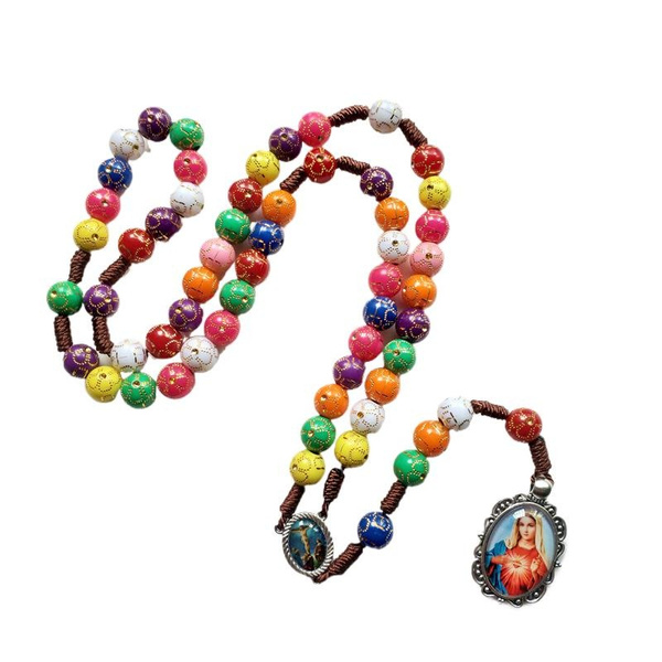 Catholic Rosary Chaplet Braided Retro Colorful Prayer Bead Chain Our ...
