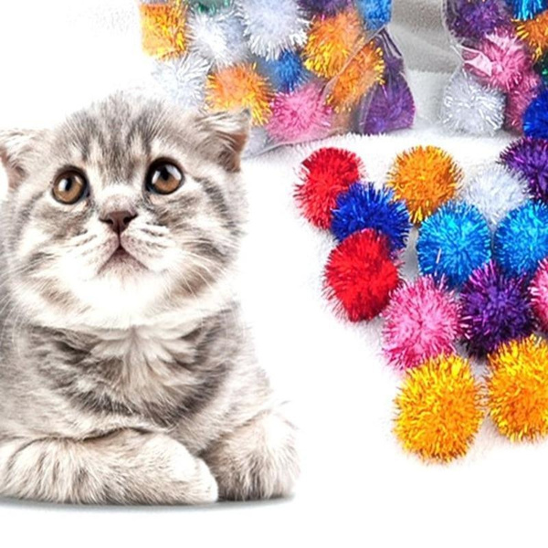 50 Pack 1 Inch Cat Sparkle Balls Cat Glitter Balls Pom Interactive Ball ...