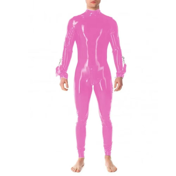 Male Exotic Back Zipper Open Crotch Bodysuits Glossy PVC Leather Round ...