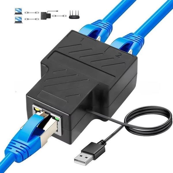 Ethernet Splitter 1 to 2 RJ45 100Mbps Dual Port Ethernet Cable ...