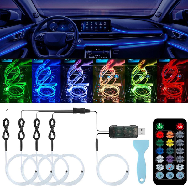 Car Led Strip Interior Ambient Light with Button and Remote Control 5 ...