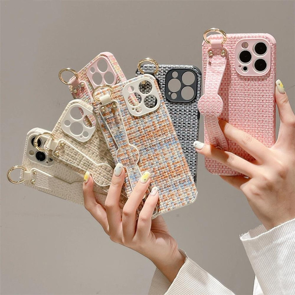 Woven Lattice Wrist Strap Holder Phone Case For iPhone 16 15 14 13 12 ...