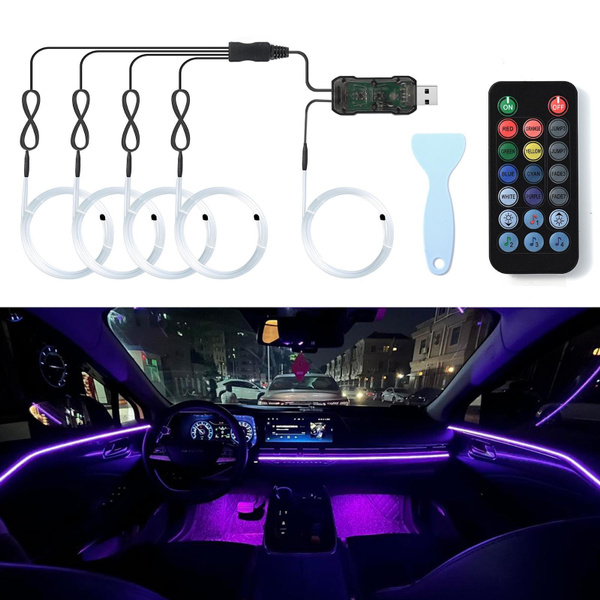 5 in 1 Interior Car LED Ambient Lights Wireless RF Remote Button ...