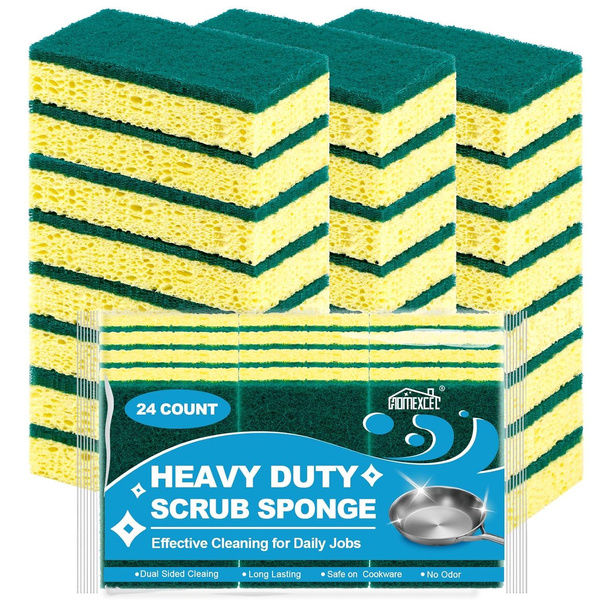 Heavy Duty Scrub Sponges Kitchen 24Pcs,Dual Side Cleaning Dish Sponges ...