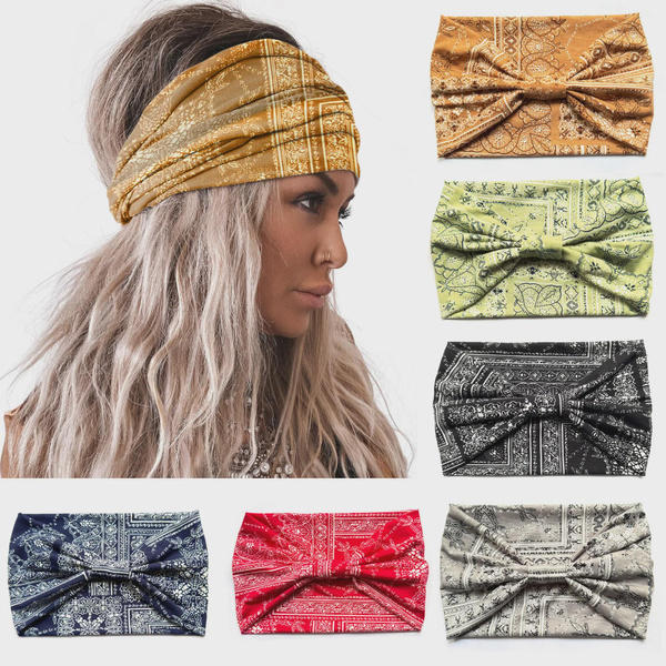 Boho Headbands For Women Fashion Stretch Wide Hair Bands Knoted Turban ...