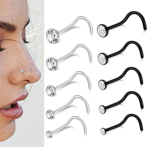 TOPBRIGHT® 5pcs 1.5/2/2.5/3/3.5mm Crystals CZs Nose Studs L-Shaped ...