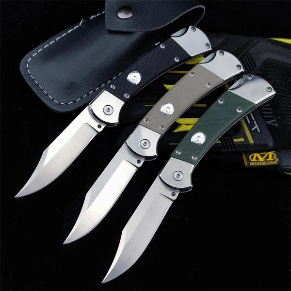 Buck 110 AUTO Folding Hunter 3.75" Plain Blade, G10 Handles, Leather ...