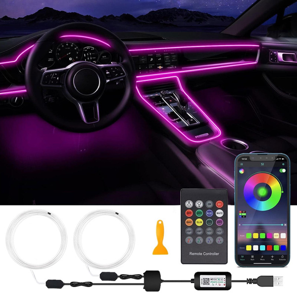 2 in 1 Interior Car Neon Dash Strip Light Wireless APP Remote Control ...