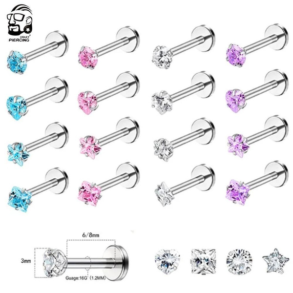 TOPBRIGHT® 1PC Stainless Steel Lip Labret Piercing Heart Star Crystal ...