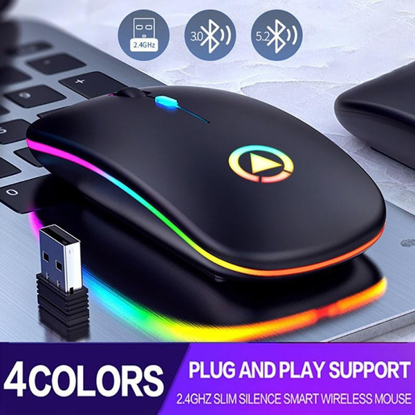 Battery and Rechargeable Mouse Wireless Silent LED Backlit Mice USB ...