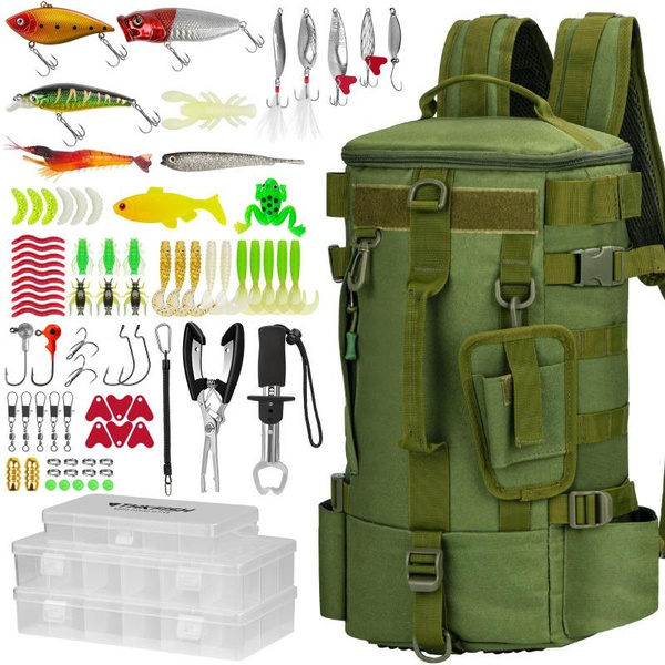 85Pcs Fishing Tool Kit, Fishing Backpack with Rod Holders and Fishing ...