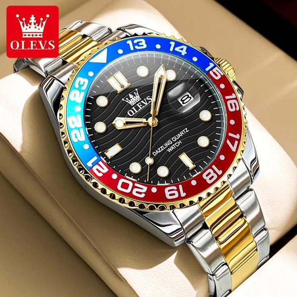 Men's Luxury Quartz Watch with Stainless Steel Strap, Colorful Bezel ...