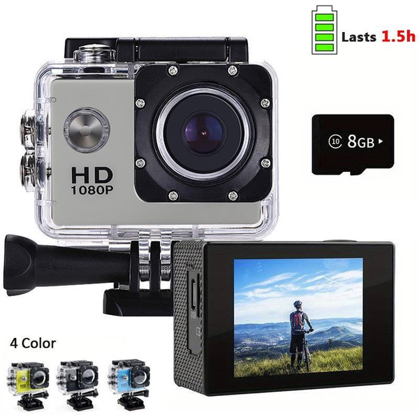 1080P Action Camera With 8G Card ,170° Wide Angle Sports Camera ...