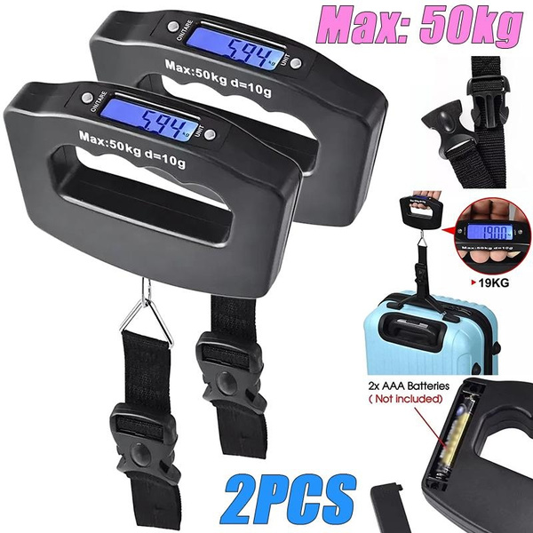 2PCS Max 50KG Portable Digital Luggage Scale Travel Handheld Weighting ...