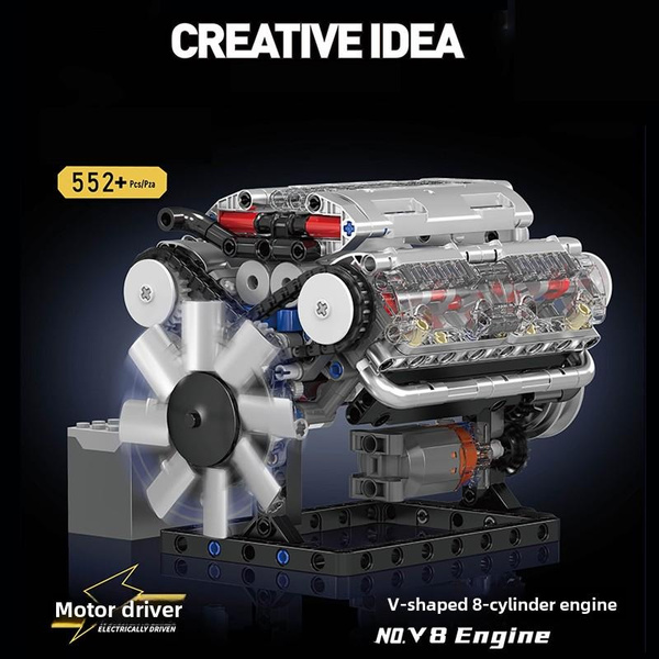 New Technical V8 Engine Model Building Block Brick Educational Assembly ...