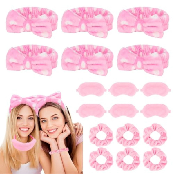 18 Pcs Spa Headbands With Plush Sleep Eye Masks Set, Slumber Party ...
