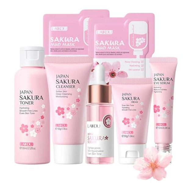 Sakura Skincare Set, Skin Care Routine Kit For Women, Skincare Gift Set ...