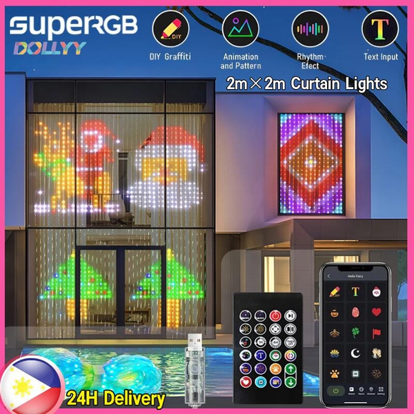 Dollyy 400 LED RGB Animated Curtain Lights 2m×2m Lamp Mobile Phone App ...