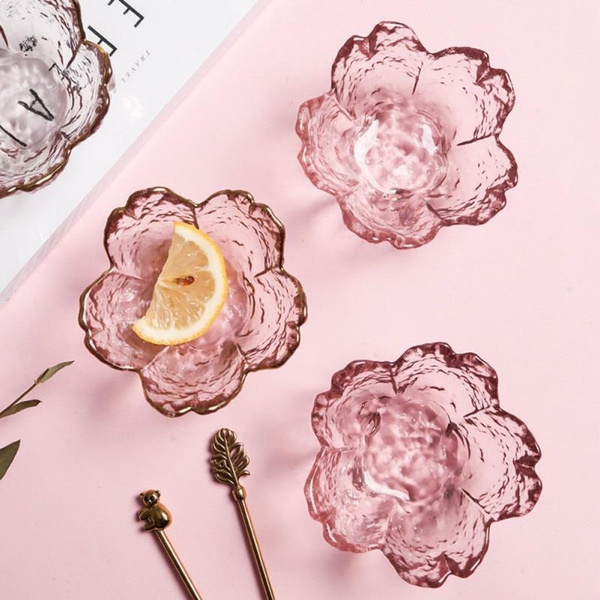 Perfect Japanese Hammered Sakura Small Glass Dish Sakura Shaped Salad ...