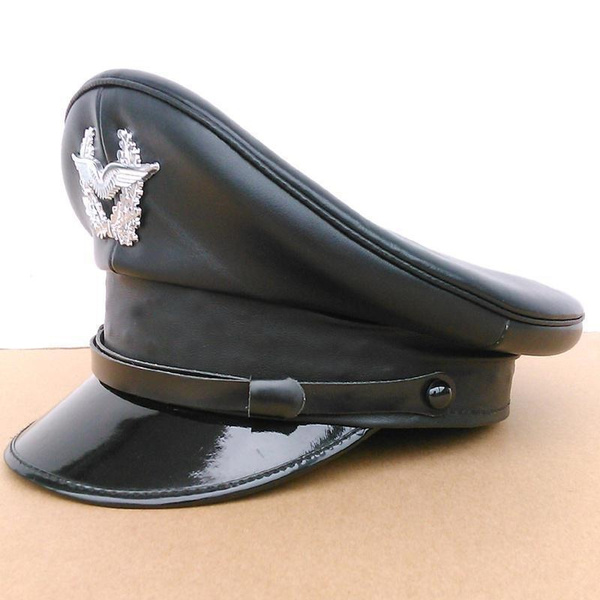 Leather Germany Officer Visor Cap Army Hat Cortical Military Hats ...