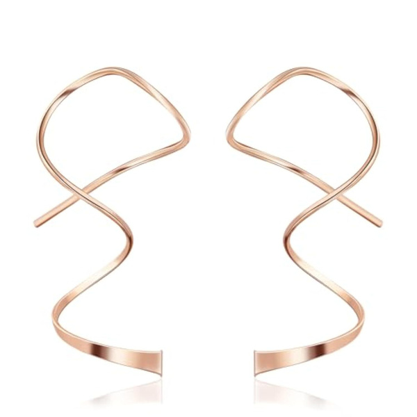 Short Spiral Threader Earrings 14K Gold Earrings Pull Through Earrings ...