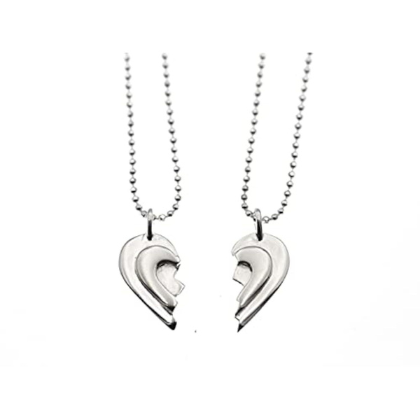 Couples Necklaces Set, Broken Heart Necklaces, Two Unique Short 925 ...