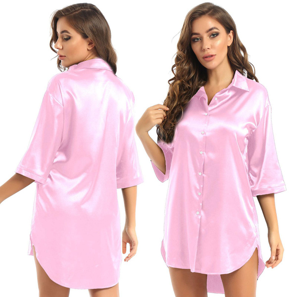 Women Long Sleeve Sleepwear Homewear Nightshirt 3/4 Sleeve Nightgown ...
