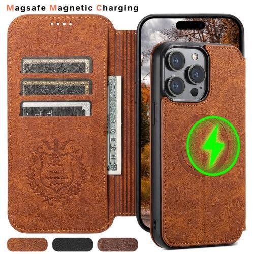 iPhone 15 16 Pro Max 14 13 Magnetic Safe Leather Wallet Flip Stand ...