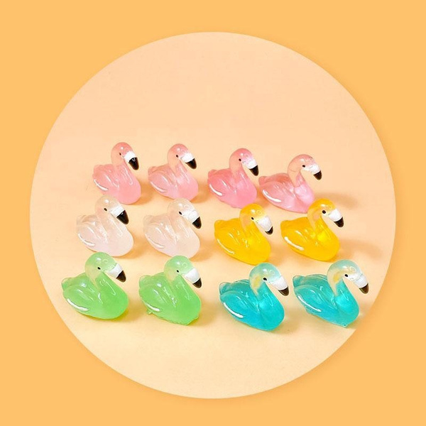 Luminous Resin Mini Flamingo Figurines Glow in The Dark Cute Birds ...