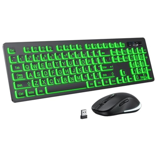 Large Print Wireless Keyboard And Mouse - 7 Colors Backlit Keyboard ...
