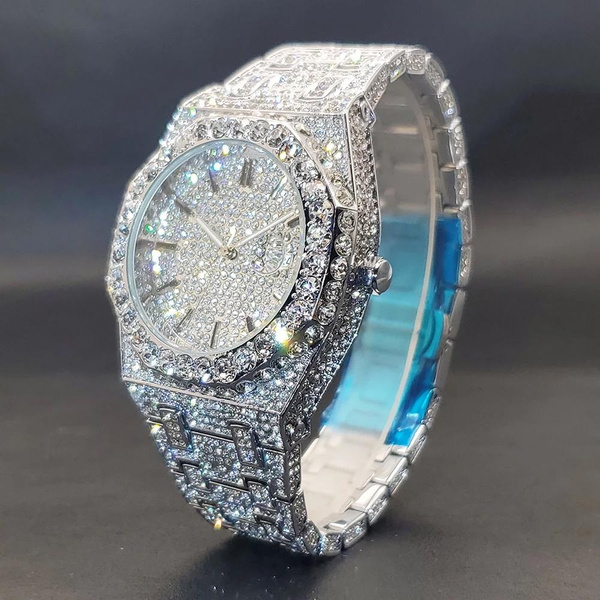 Quartz Watches For Men Octagonal Case Luxury Diamond Men's Watch With ...