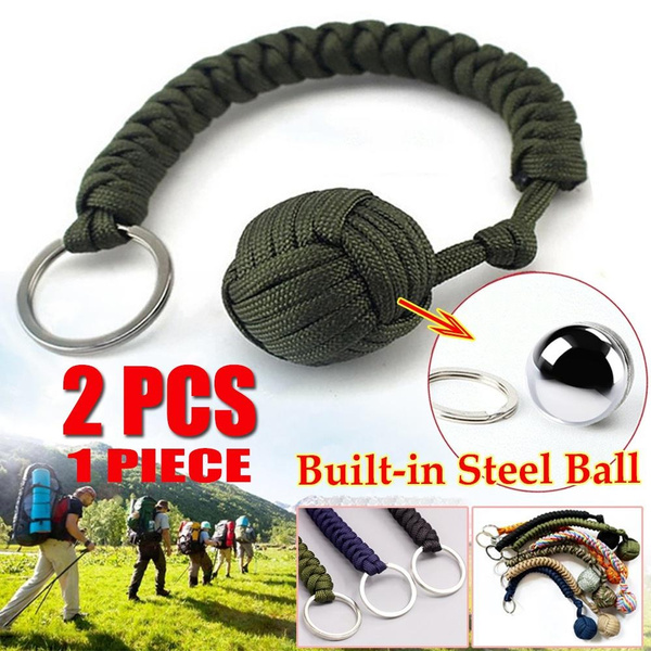 Outdoor Self Defense Paracord Monkey Fist Steel Ball Keyring Keychain ...