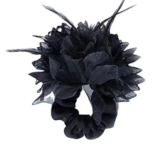 Feather Hair Scrunchie 1920s Big Fluffy Black Flower Hair Tie Hair ...