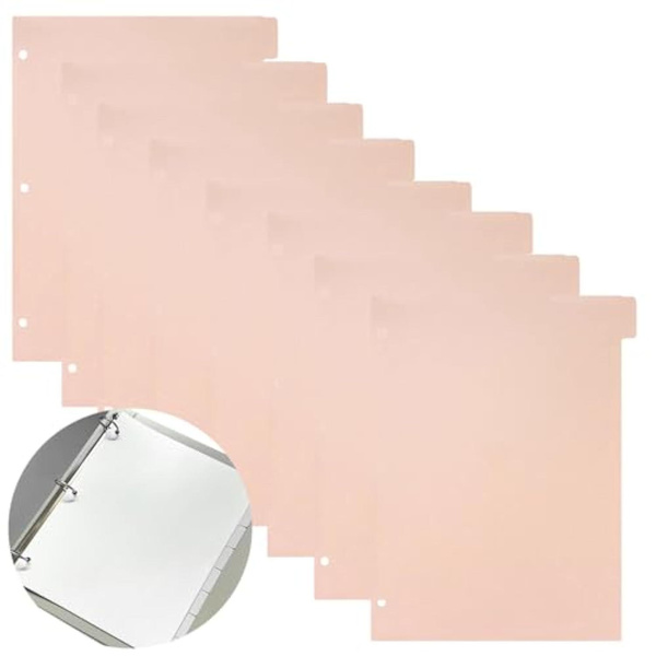 3-Ring Pink Binder Plastic Divider Set, 8-Tab Sturdy Plastic Dividers ...