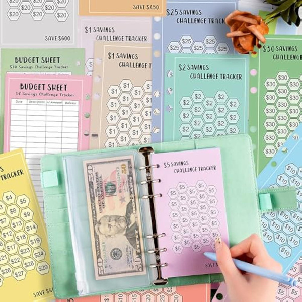 48 Sheets 100 Envelopes Money Saving Challenge Binder Trackers, 6 Ring ...