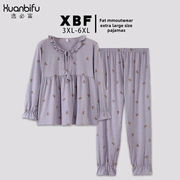 Plus Size Cotton Pajamas for Women, 6XL Pullover Loungewear Set ...