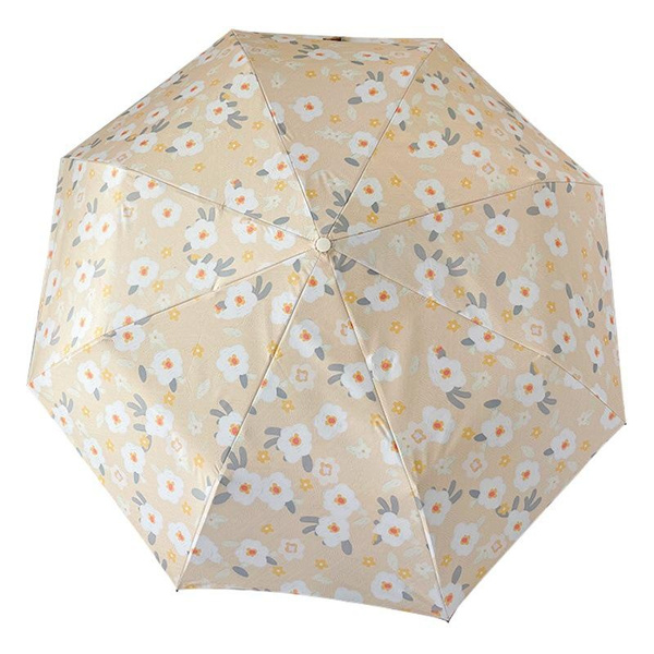 Elegant White Camellia Printed Umbrella | 3-Fold Wooden Handle Sun ...