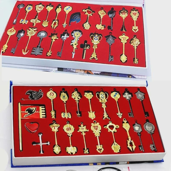Fairy Tail Lucy 12 Zodiac Keys Set with 24 Figures - Gray, Happy, and ...